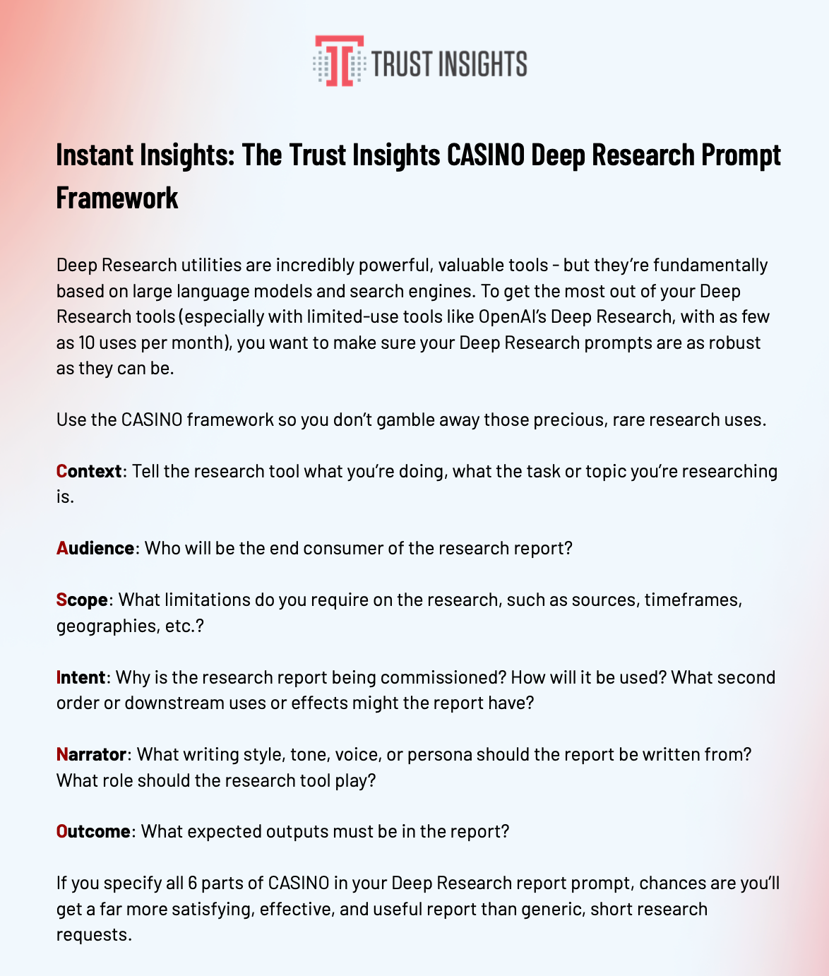 Instant Insights: The Trust Insights CASINO Deep Research Prompt Framework - Trust Insights ...